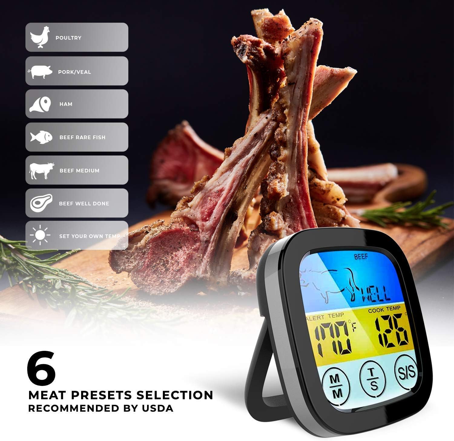 Review Digital Touchscreen Food Thermometer for Meat Poultry Fish ...