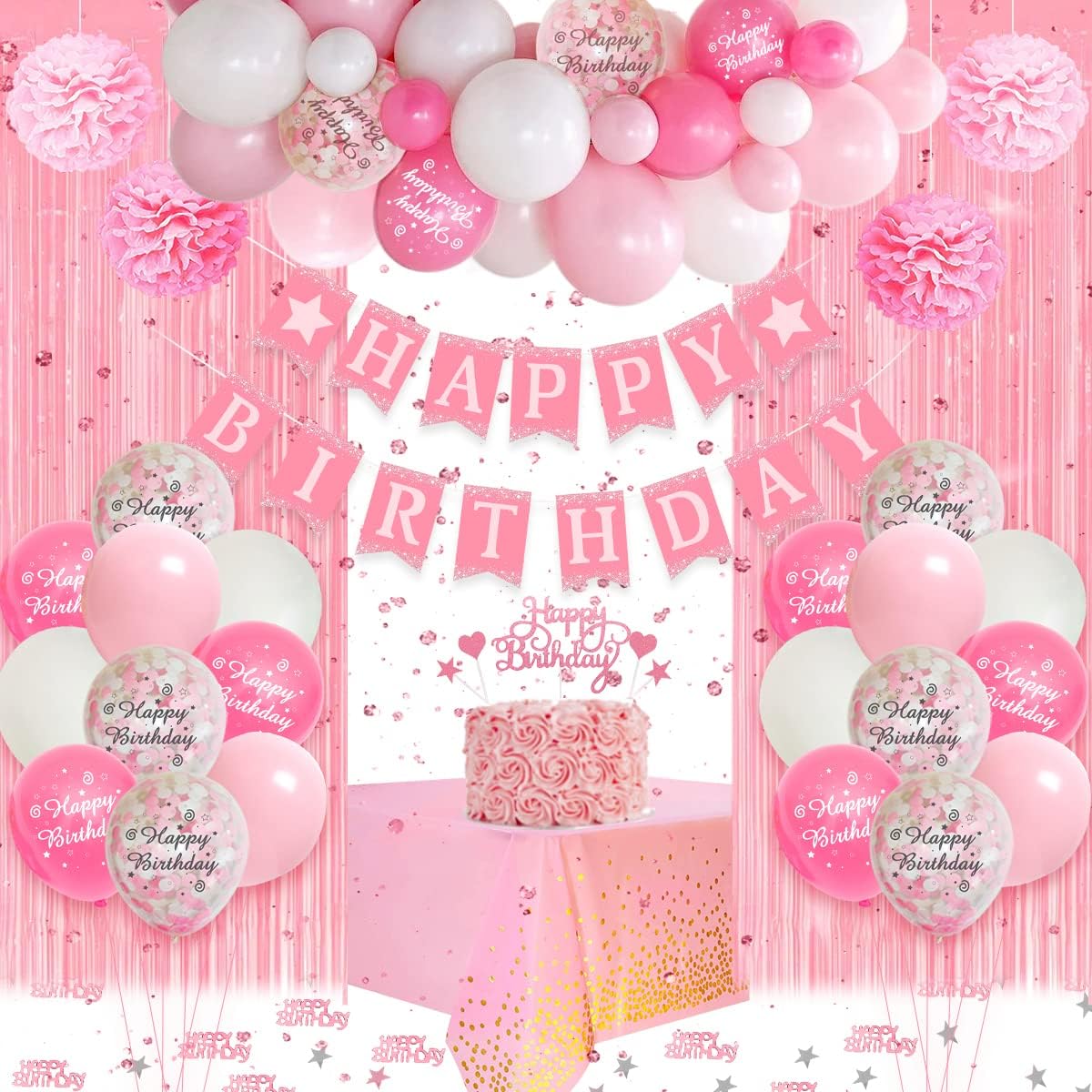 Amazon.com: MOVINPE Pink Birthday Party Decoration, Happy Birthday ...