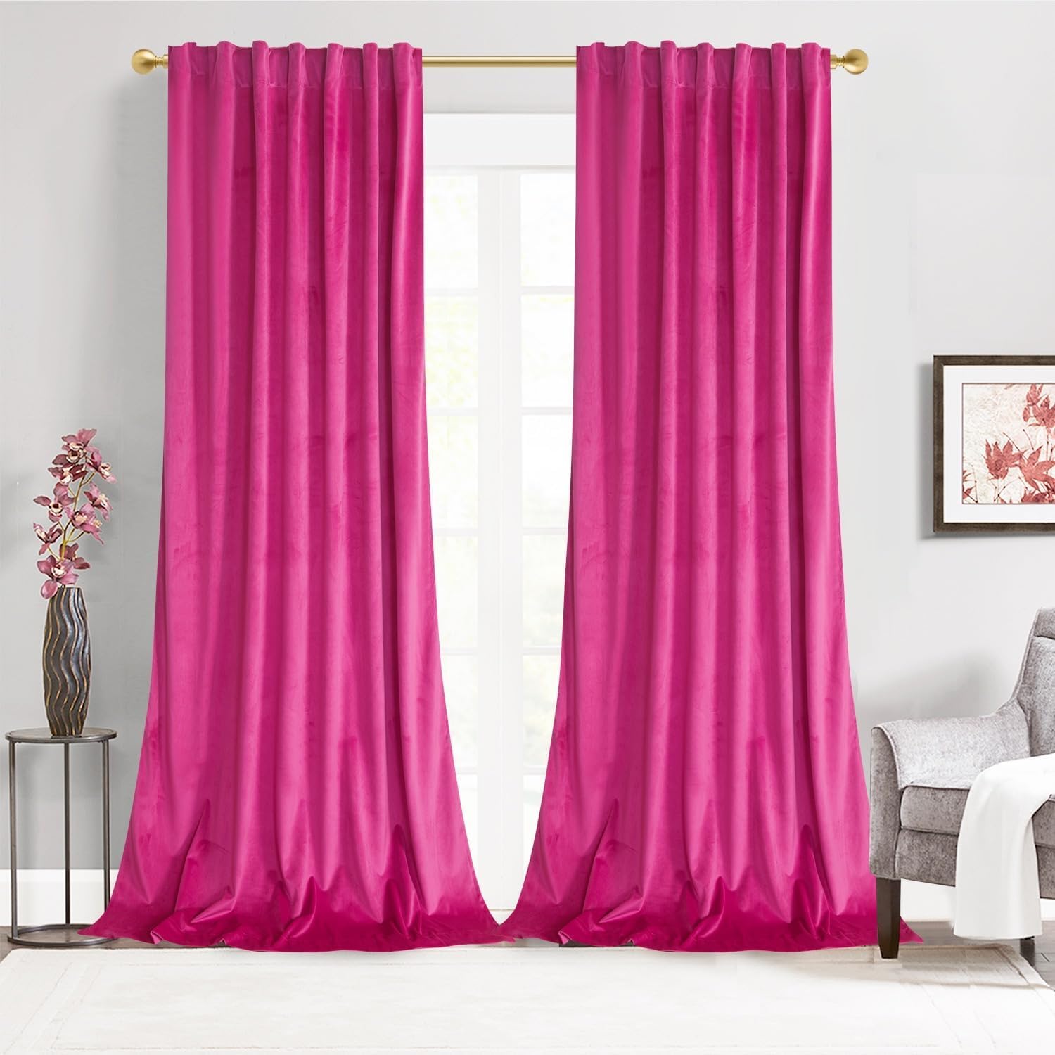 Amazon.com: gisewood Lux Bolder Pink Fuschia Curtains 2 Panel Set - 108 ...