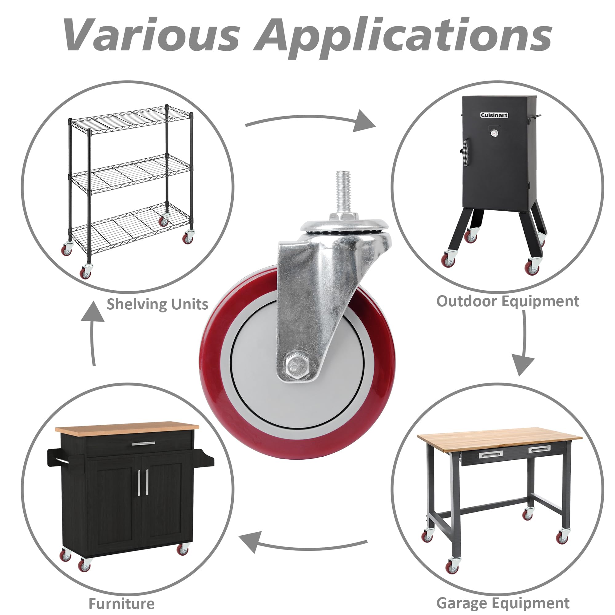 Finnhomy Swivel Caster Wheels 5 Inch Threaded Stem Casters Set of 4 ...