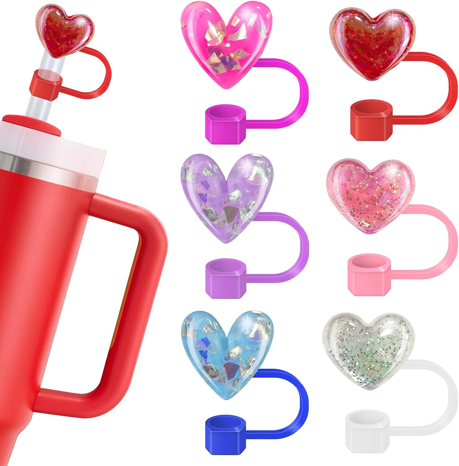 Amazon.com: 6 Pcs Valentines Heart Straw Topper Stanley Heart Straw ...