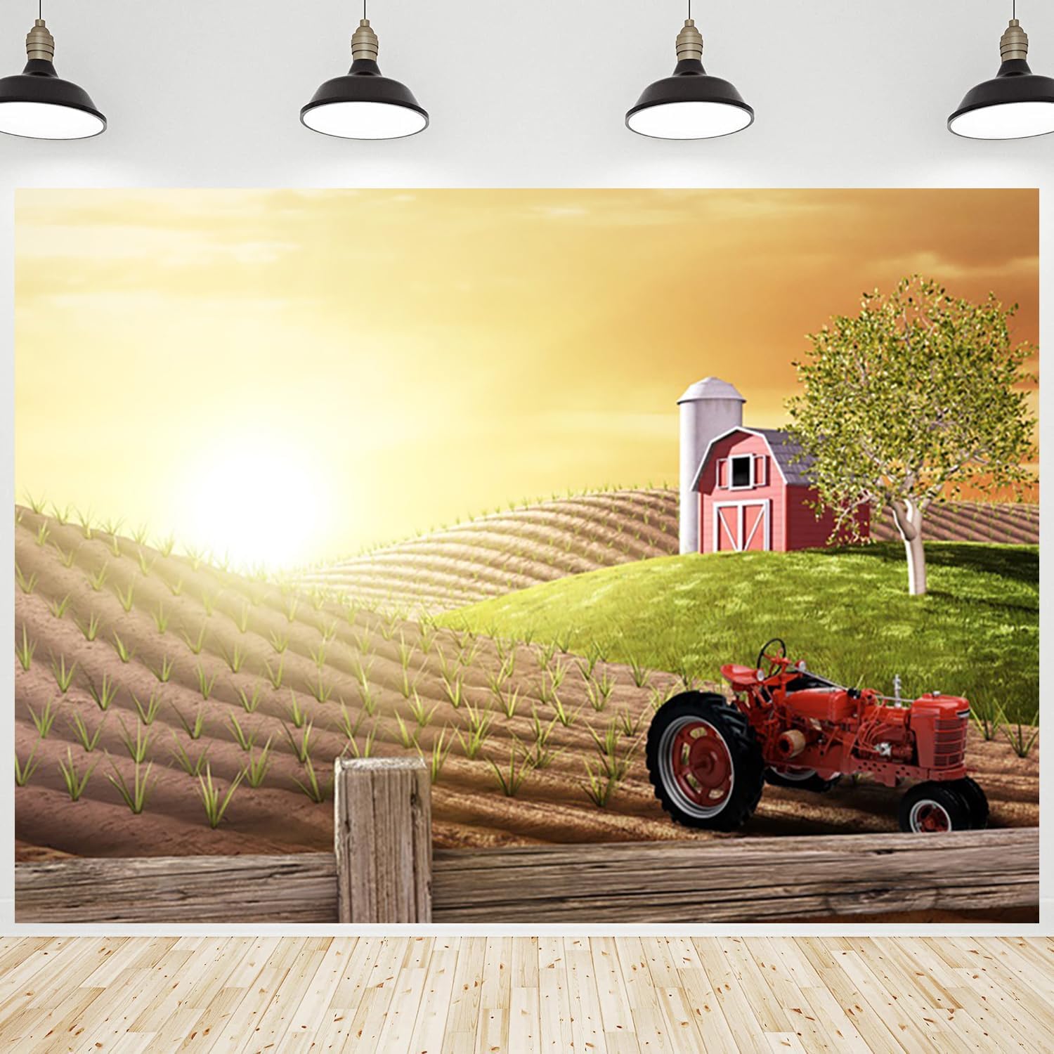 Amazon.com : CRTPOD Farm Scene Backdrop Sunrise Country Hills ...