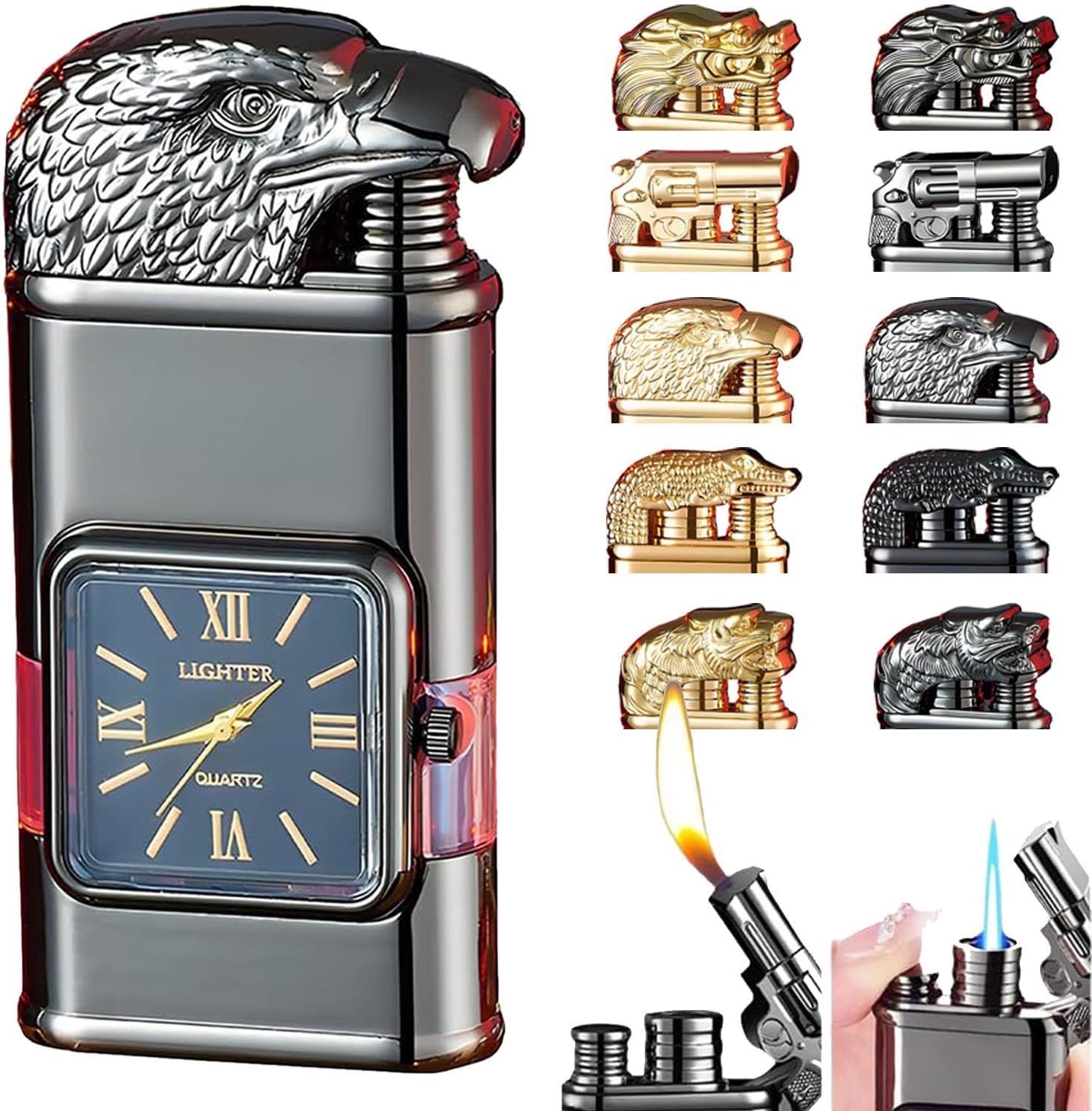 Amazon.com: Generic Windproof Lighter Vintage Watch Bezel Jet Flame ...