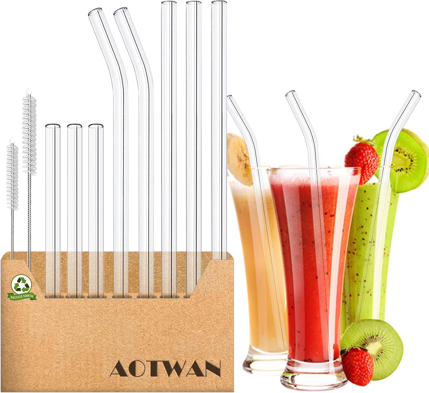 Amazon.com: AOTWAN 10 Pack Reusable Glass Straws, Size 8.5''x10MM, 8.5 ...