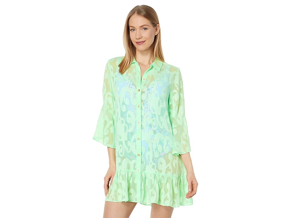 Lilly Pulitzer Linley Cover-Up (Pistachio Green Poly Crepe Swirl Clip ...