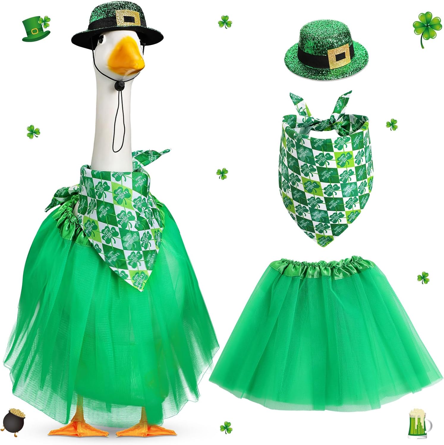 Amazon.com: Locmeo 3 Pcs St Patricks Day Green Porch Goose Outfits for ...