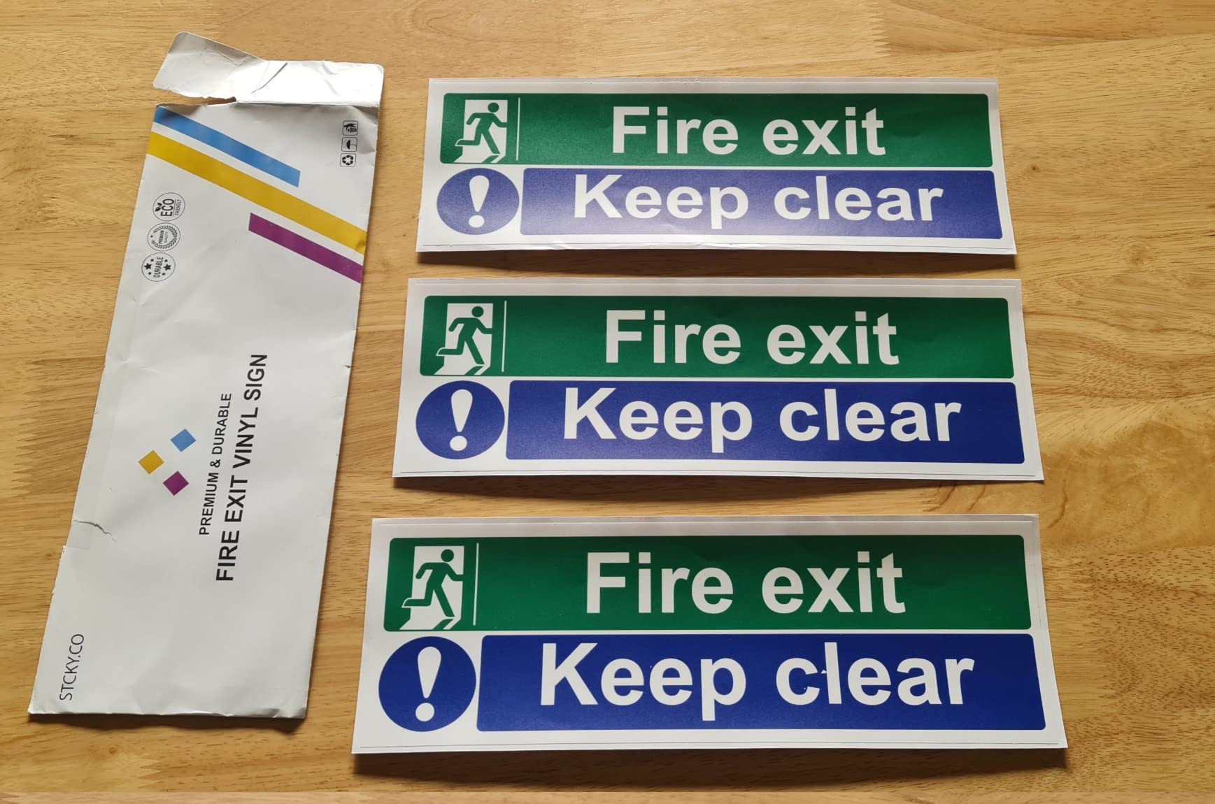 stcky Fire Exit Sign - 30cm x 10cm Ideal Sized Fire Exit Keep Clear ...