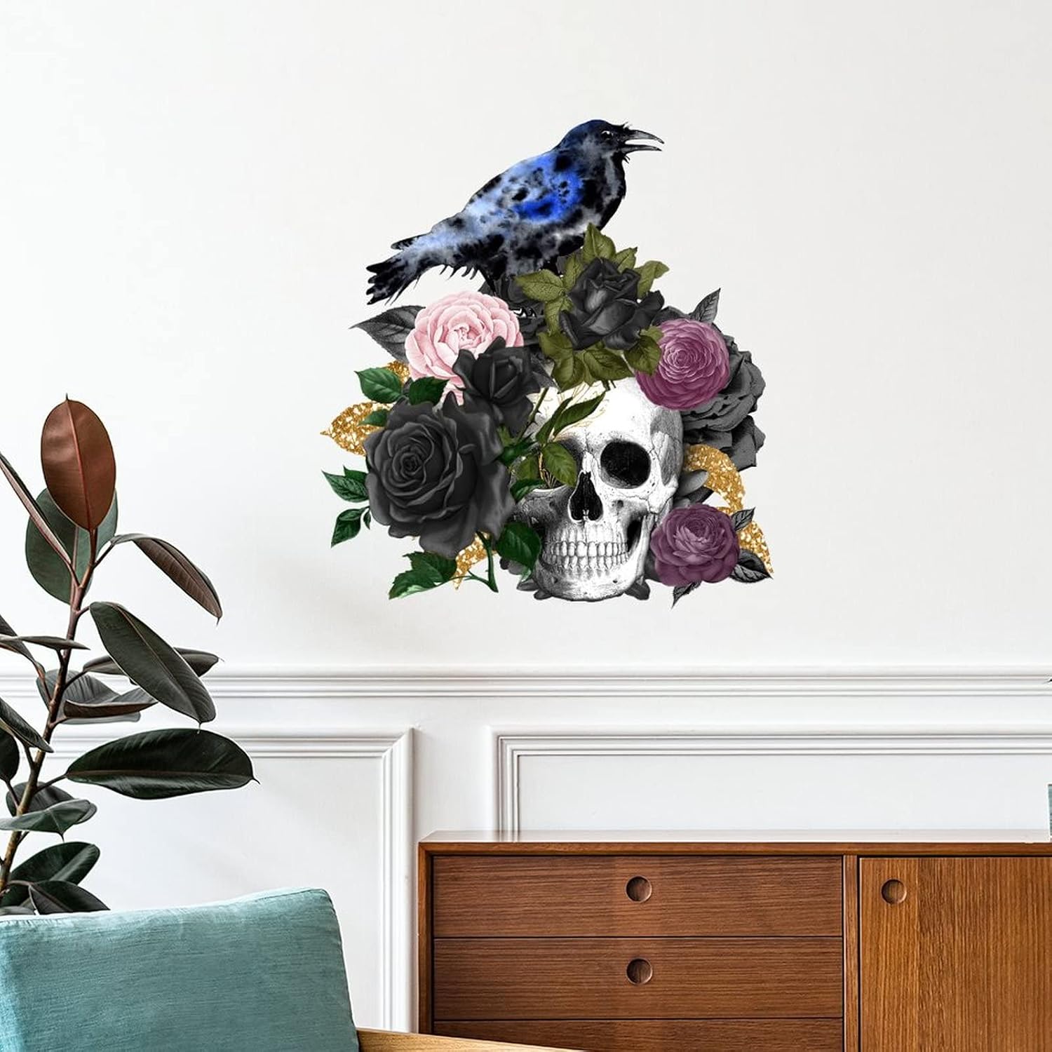 Amazon.com: Halloween Wall Decals French Country Black Bird Crow Skull ...