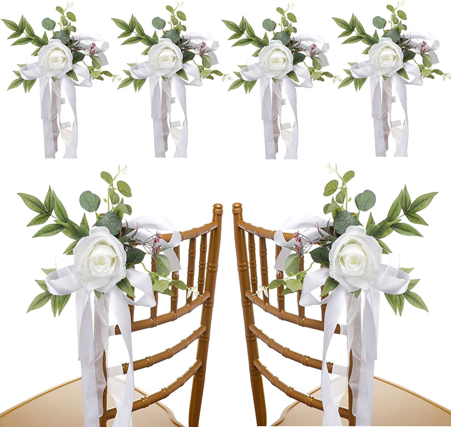 Amazon.com: DULRLLY 6PCS Wedding Aisle Chair Decorations Church Chair ...