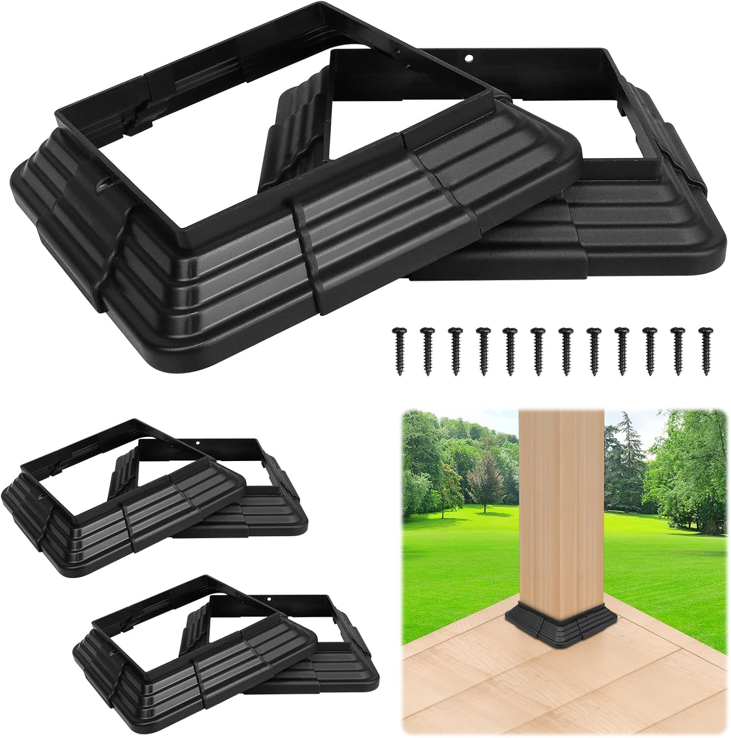 (Actual 4"x4") Post Base Cover，6pcs Split Style Post Skirt Plastics ...