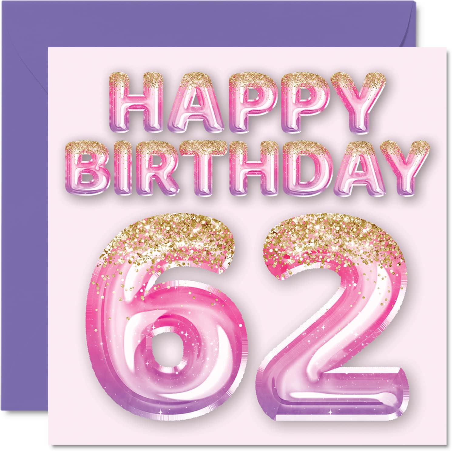 Amazon.com : 62nd Birthday Card for Women - Pink & Purple Glitter ...