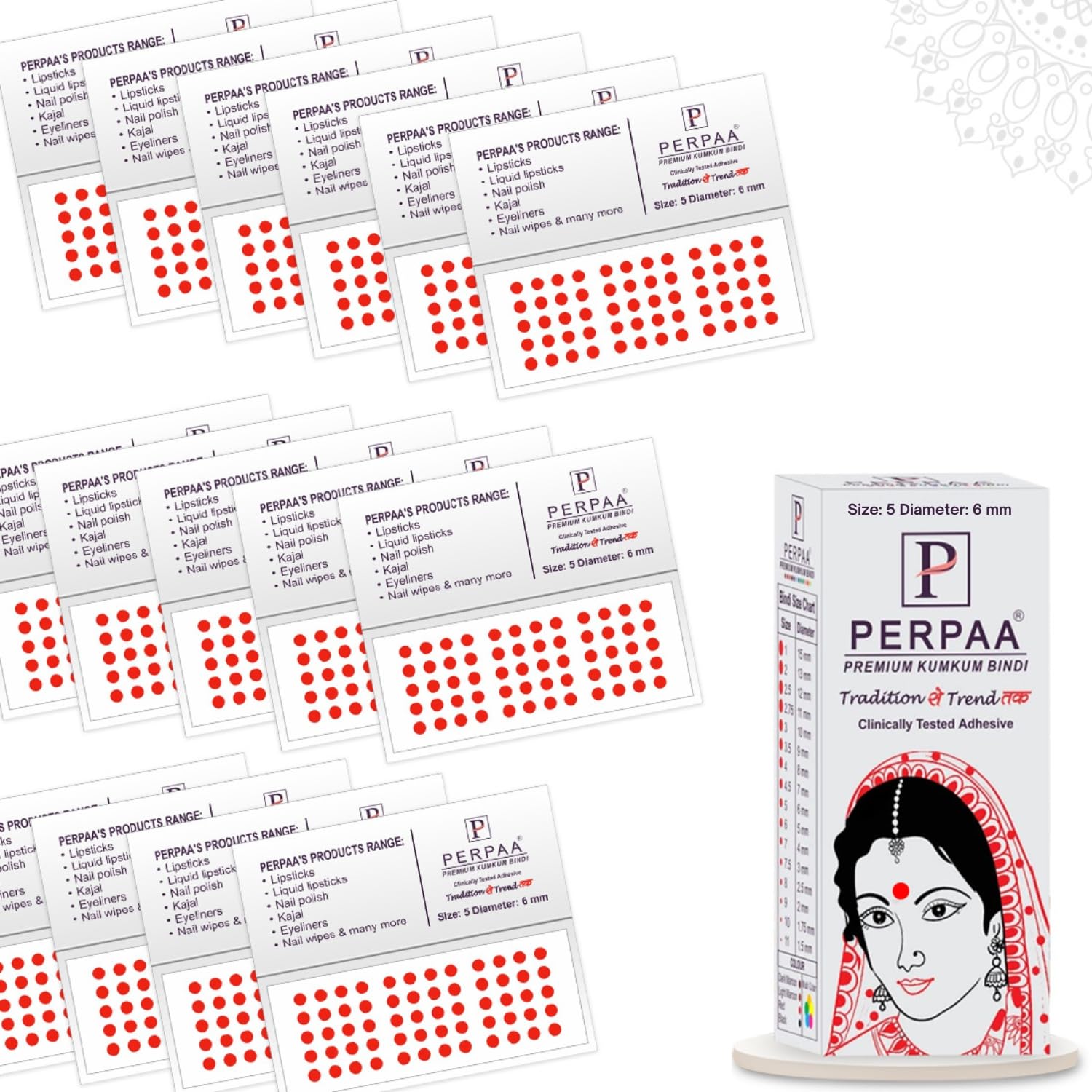 PERPAA Kumkum Red Round Bindi Book for Ladies Forehead (Stick On) (Size ...