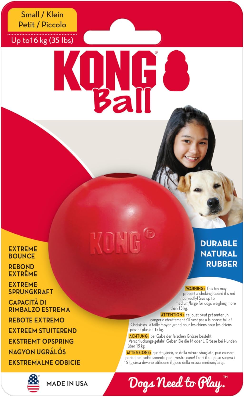 KONG Ball with Hole - Durable Rubber, Fetch Toy - For Small Dogs ...