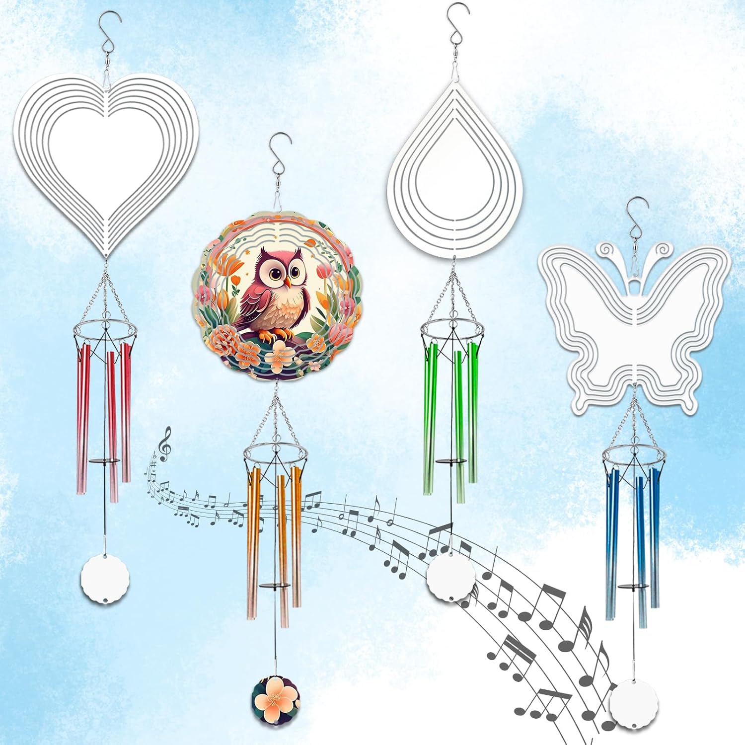 Amazon.com: 4 Packs Sublimation Wind Chime Wind Spinner Blanks Set 3D Aluminum Metal Wind ...