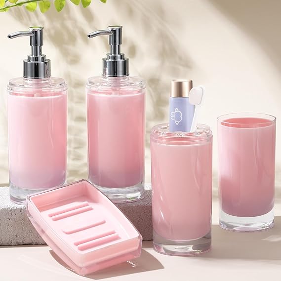 Amazon.com: BSSN Bathroom Accessories Set 5Pcs Pink Acrylic - Soap ...