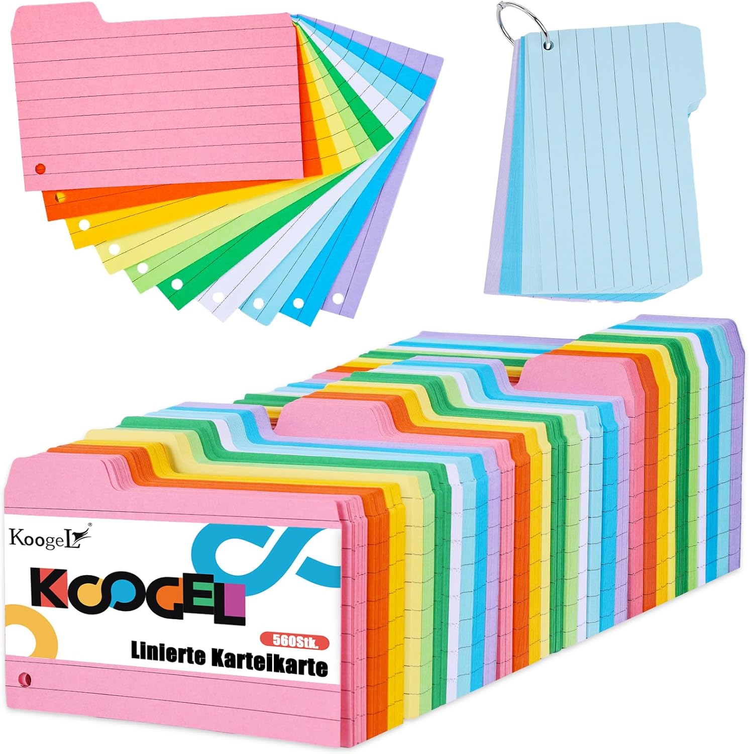 Koogel 560 Stücke Bunt Lernkarten Karteikarte, Linierte Karteikarten ...