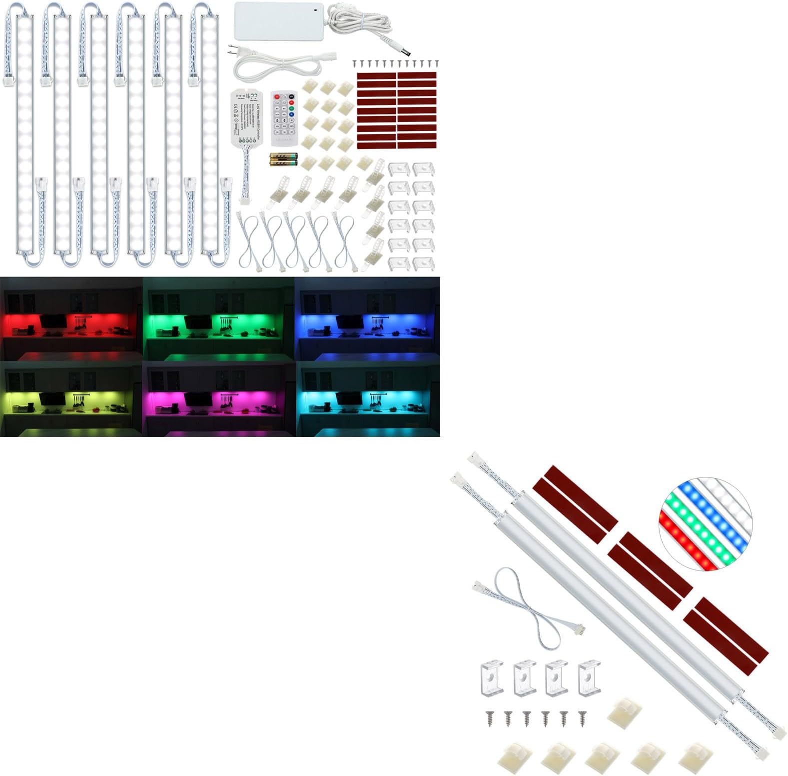 Litever RGB + Daylight 6-Light-Bar Under Cabinet Lights Kit 24W Add-on ...