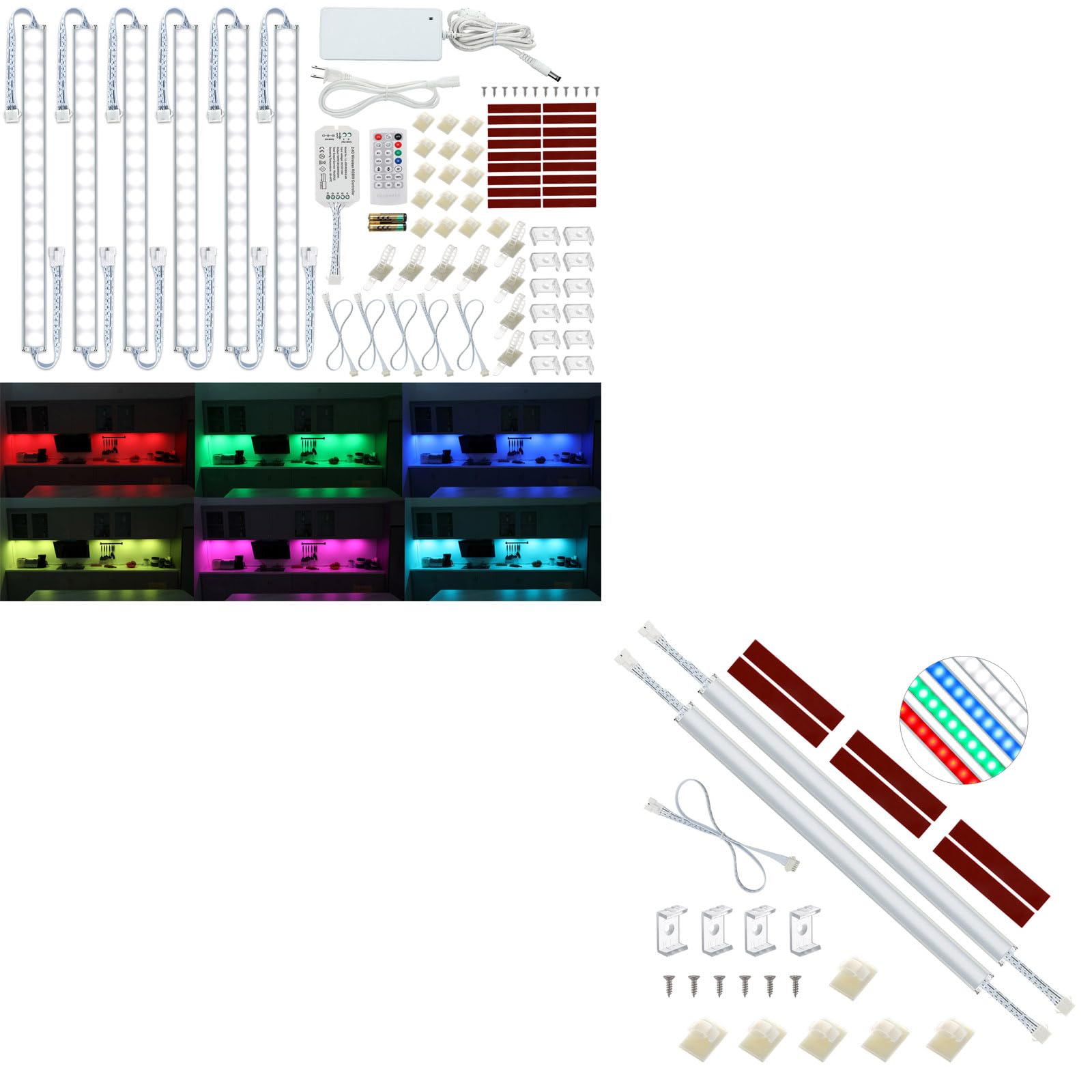 Litever RGB + Daylight 6-Light-Bar Under Cabinet Lights Kit 24W Add-on ...
