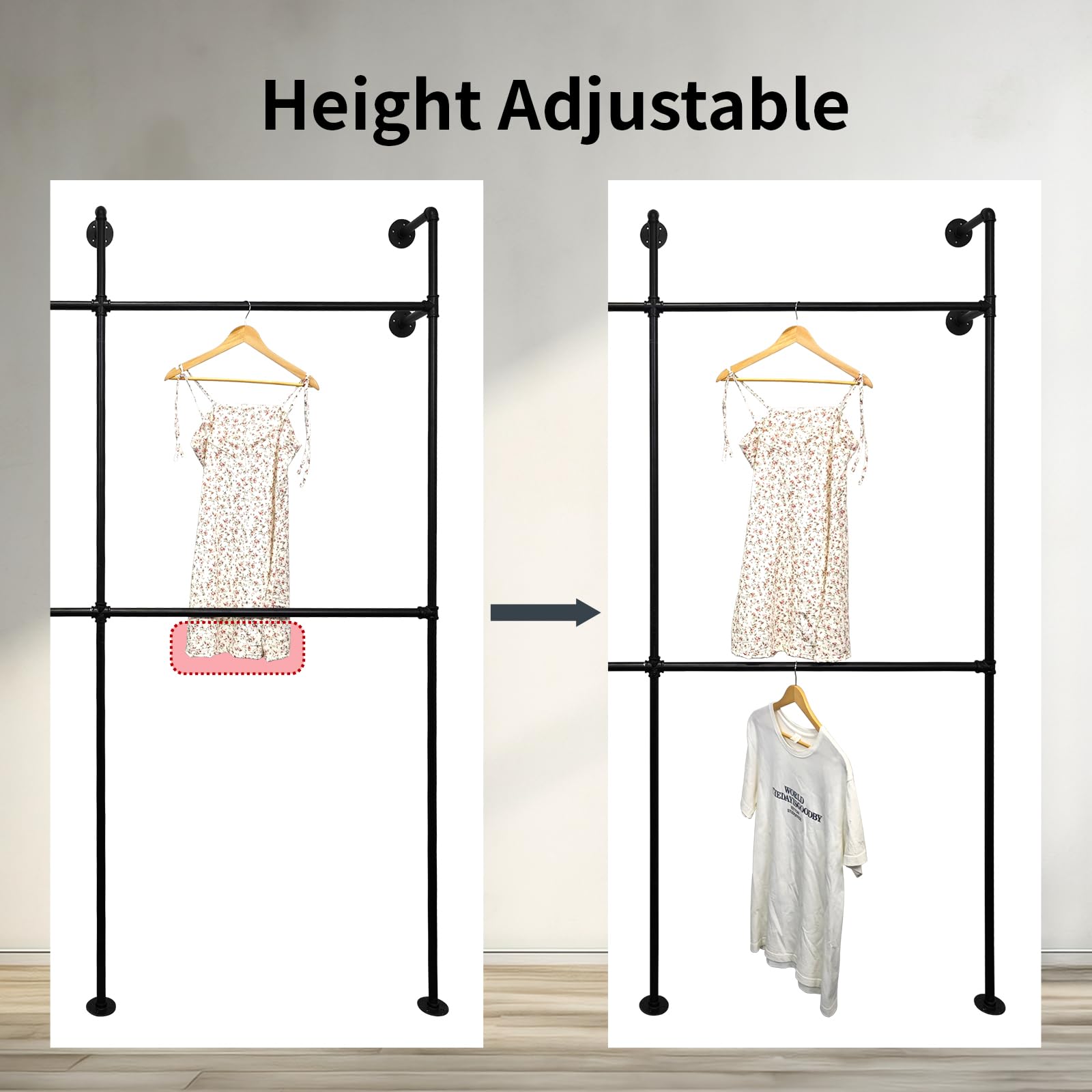 Snapklik.com : JIANZHUO Industrial Pipe Clothing Rack Wall Mount,Double ...