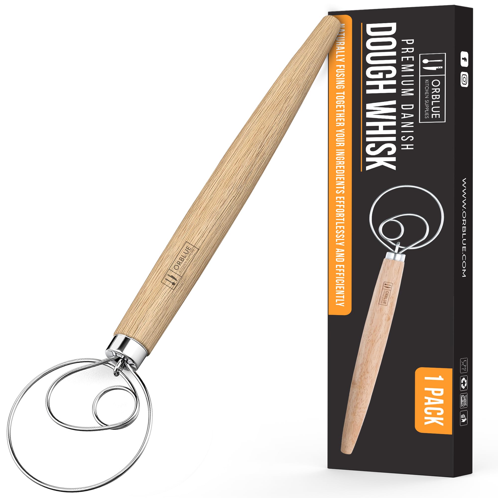 Amazon.com: ORBLUE Premium Danish Dough Whisk - Dutch Whisk with ...