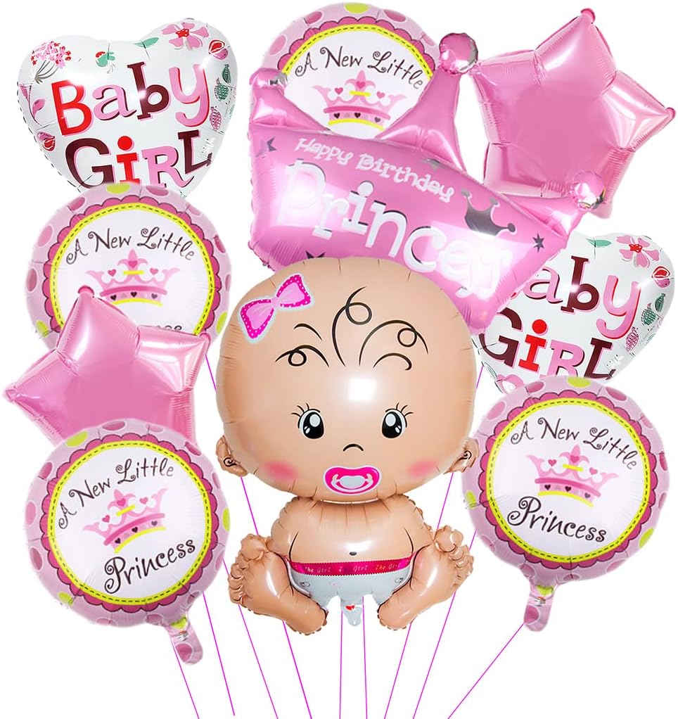 Borsgye Pack of 10 Pink Newborn Girls Foil Balloons XL Mylar Balloons ...