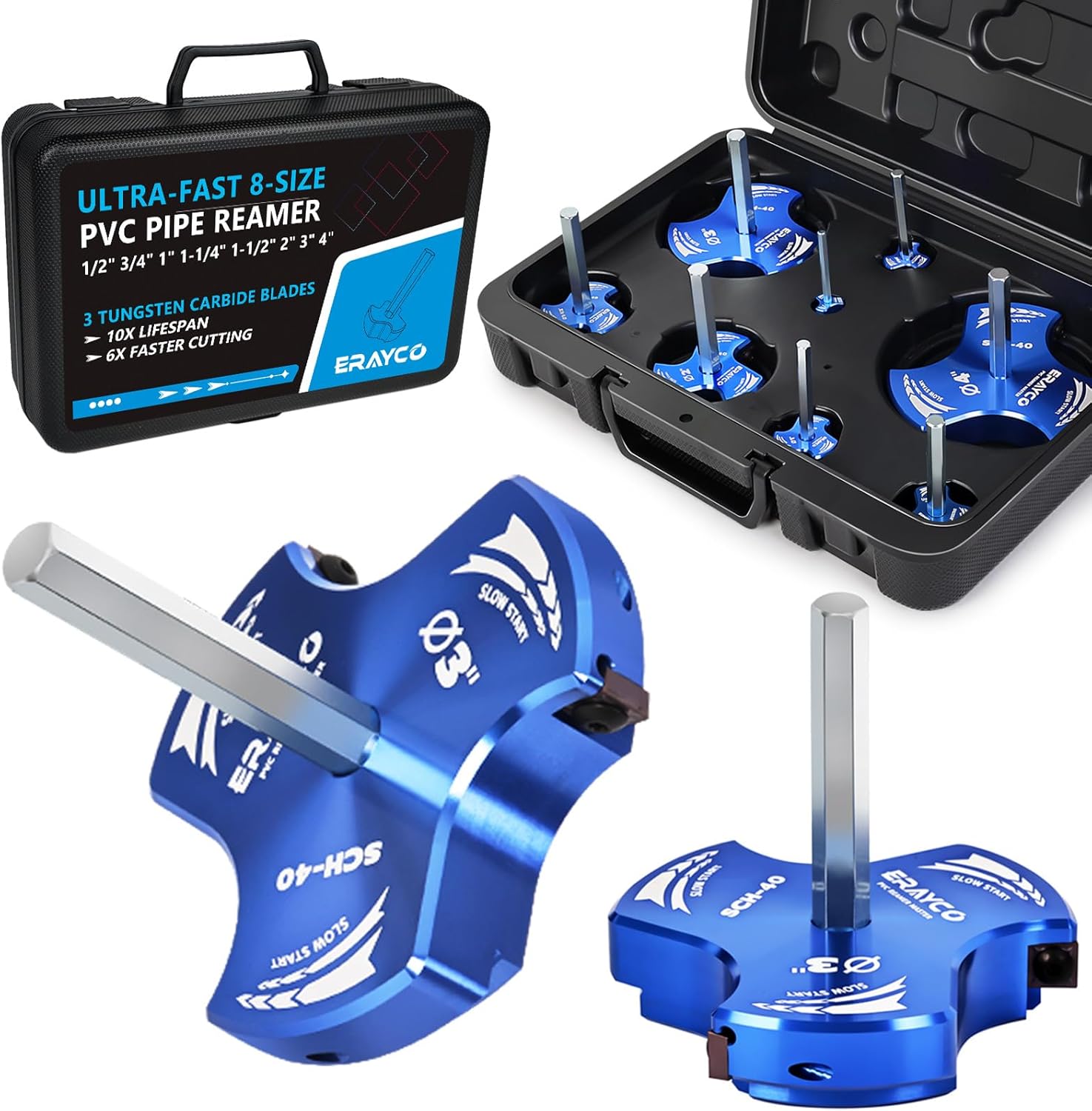 Amazon.com: ERAYCO 8 PCS Triple Blade PVC Pipe Reamer Kit, Plastic Pipe ...