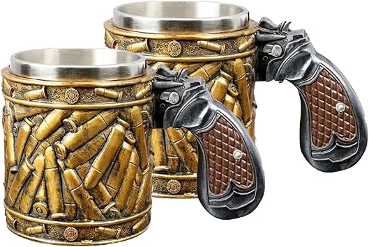 Amazon.com | Stainless Steel Revolver Gun Bullet Beer Mug with Pistol ...