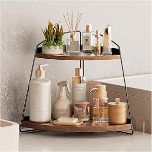 Puricon Corner Bathroom Counter Organizer, 2-Tier Wood Countertop ...