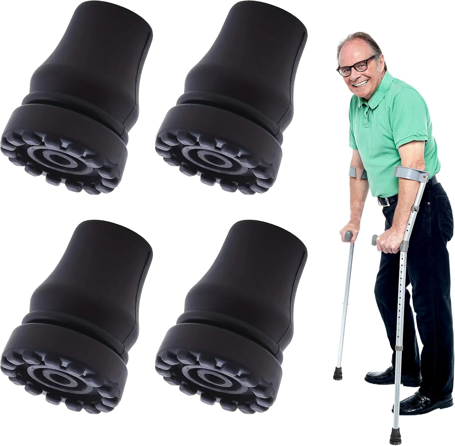 4PCS Walking Stick Rubber Ends Black Crutches Rubber Ends Stability ...