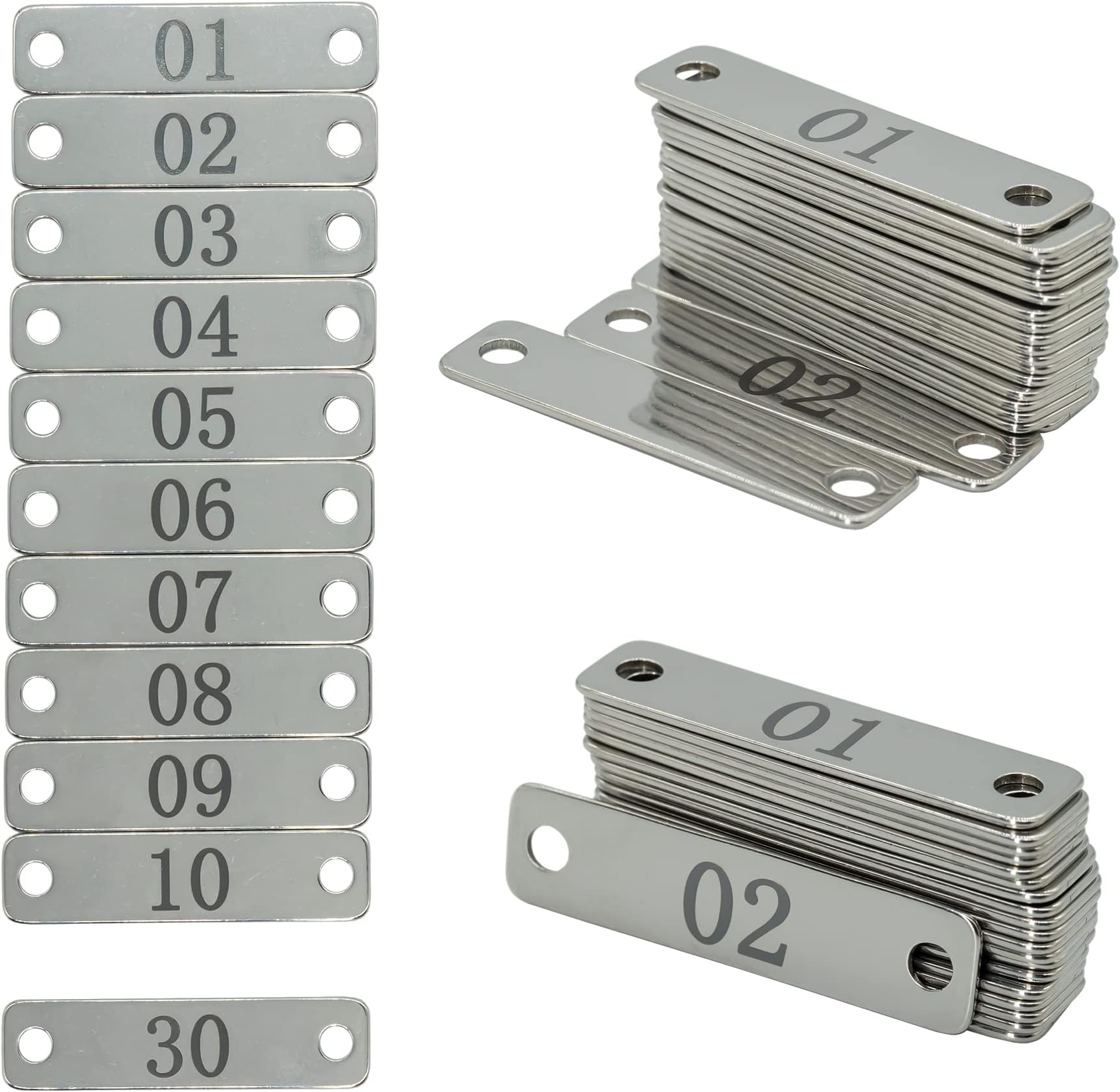 Small Stainless Steel Rectangle Numbered Tags with Two Holes 4cm*1cm (1 ...