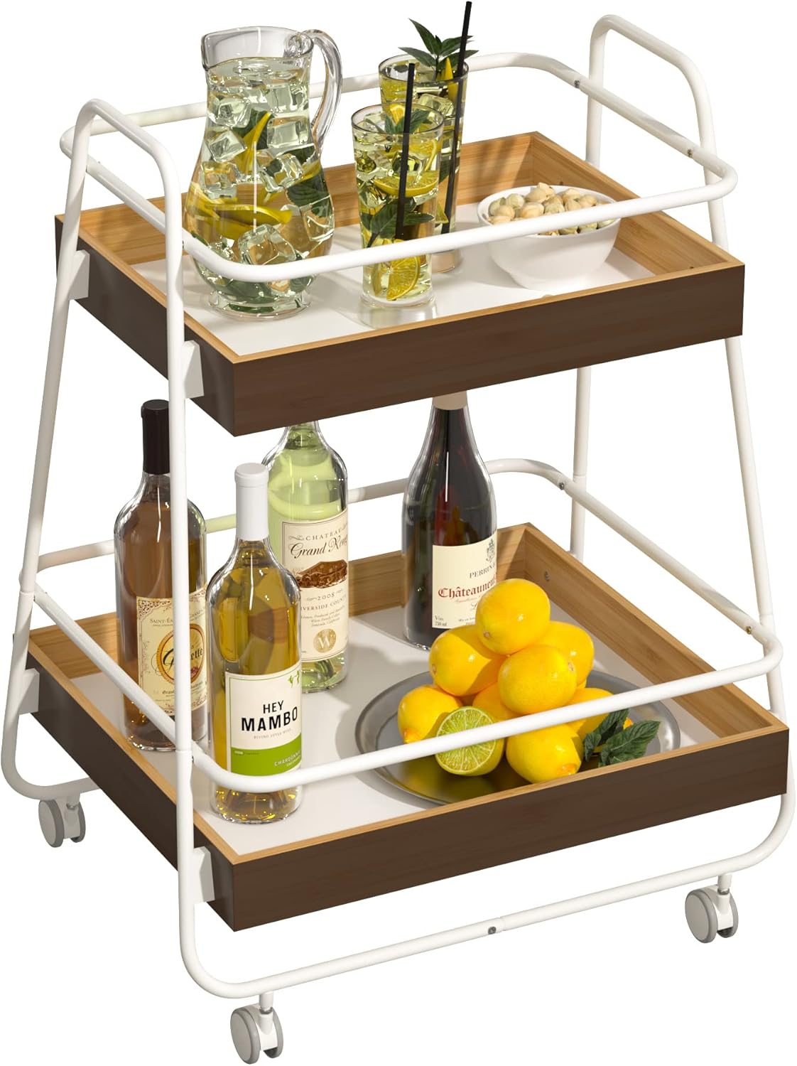 Amazon.com: Small Bar Cart Serving Home - 2 Tier Bamboo Snack Rolling ...