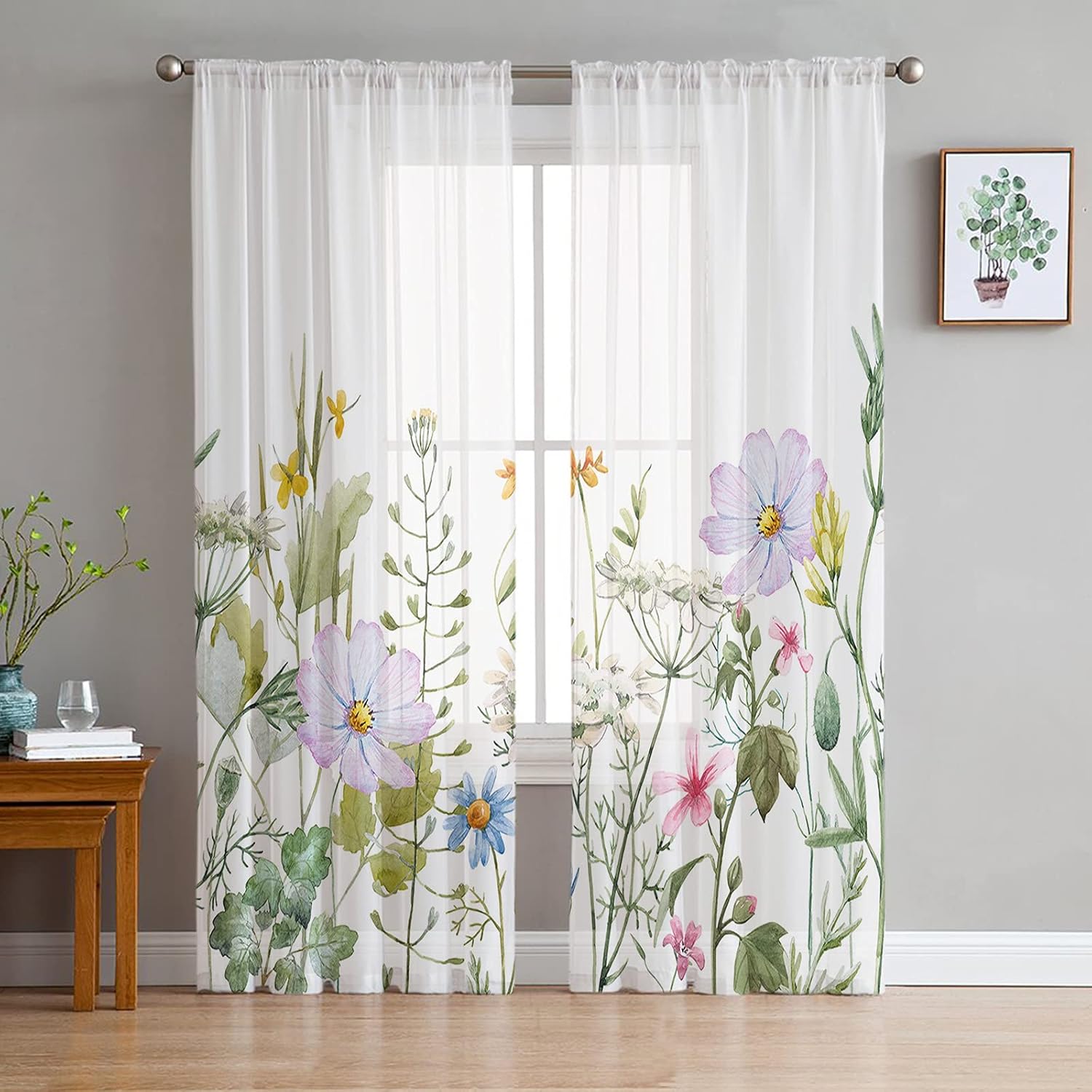 Amazon.com: Spring Flower Floral Semi Sheer Curtains, 84 inches Long ...