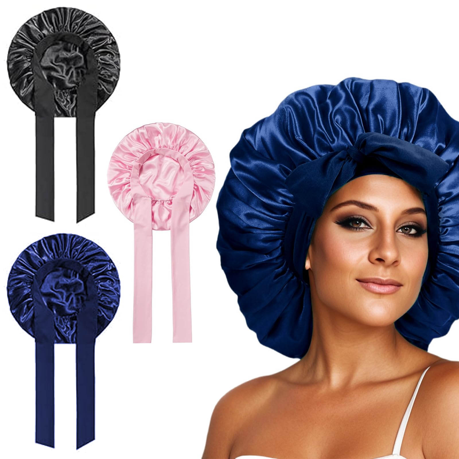 Bettinay 3 PCS Silk Bonnet for Sleeping Curly Hair, Pink Satin Bonnets ...