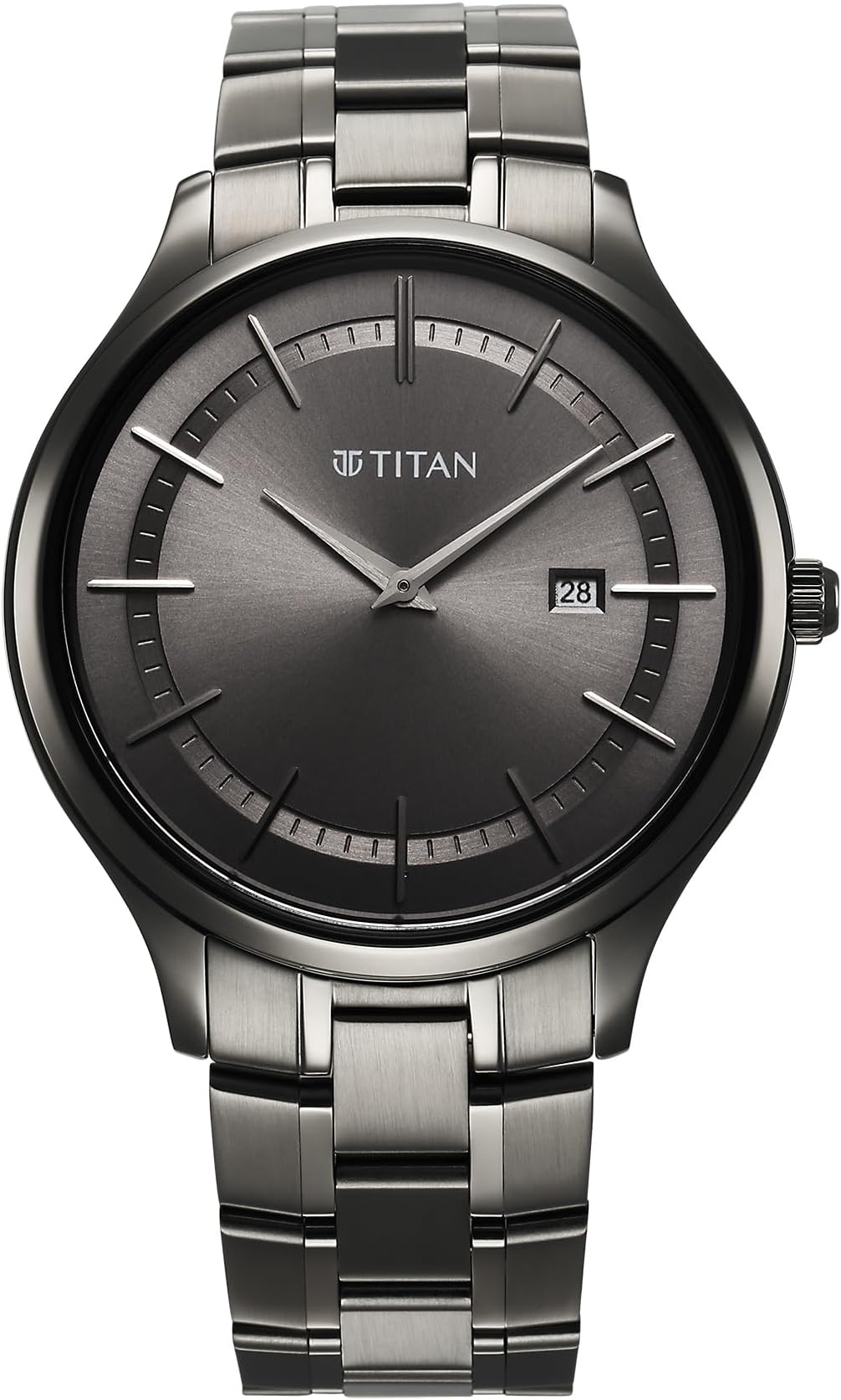Titan Clasique Slim Quartz Analog with Date Grey Dial with Grey Color ...