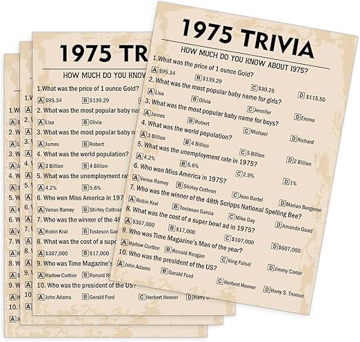 Amazon.com: 50th Birthday Party Games, 1975 Trivia Games, Birthday ...