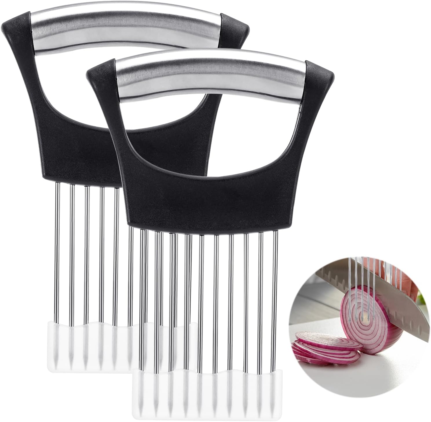 2 Pcs Stainless Steel Onion Holder, Upgraded Onion Holder for Slicing ...