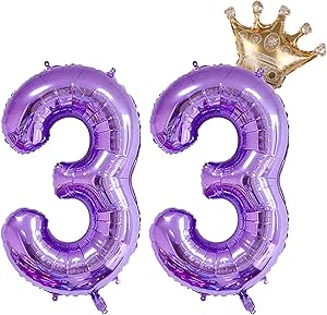 Amazon.com: Purple 33 Number Balloon 32 inch Jumbo Foil Balloons with ...