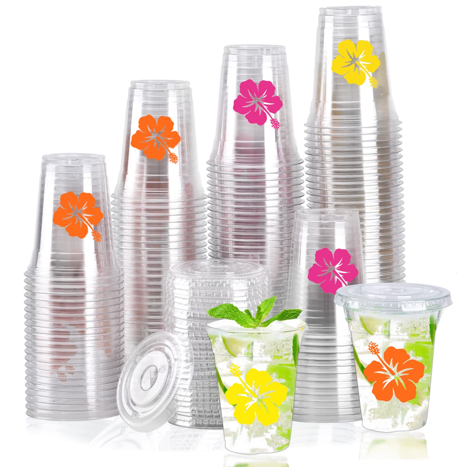 Amazon.com: 150 Pack Hawaii Laua Cups 12 oz Clear Plastic Tropical Cups ...