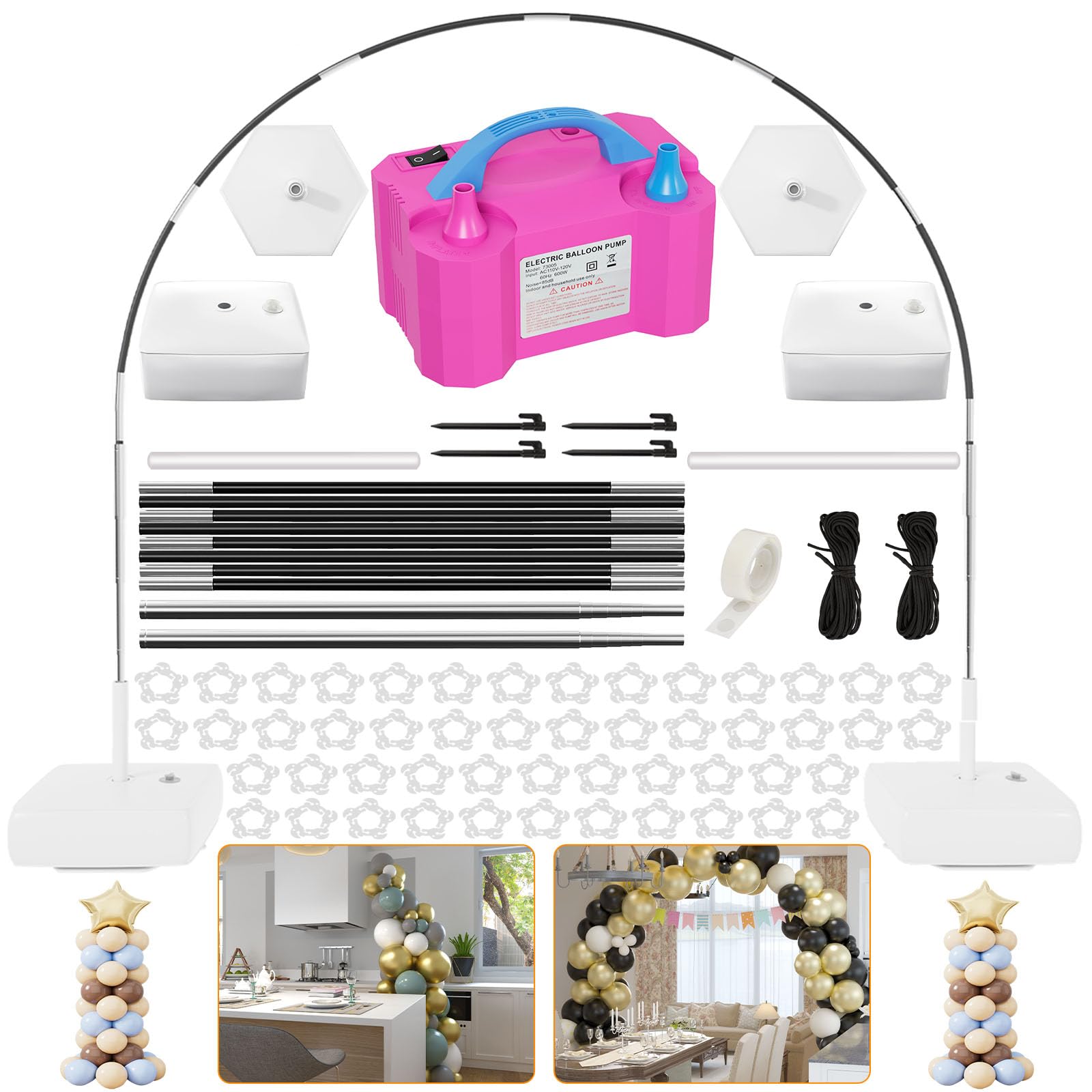 RUBFAC 2-in-1 Balloon Arch Kit, 7.2ft Balloon Arch Stand with Electric ...