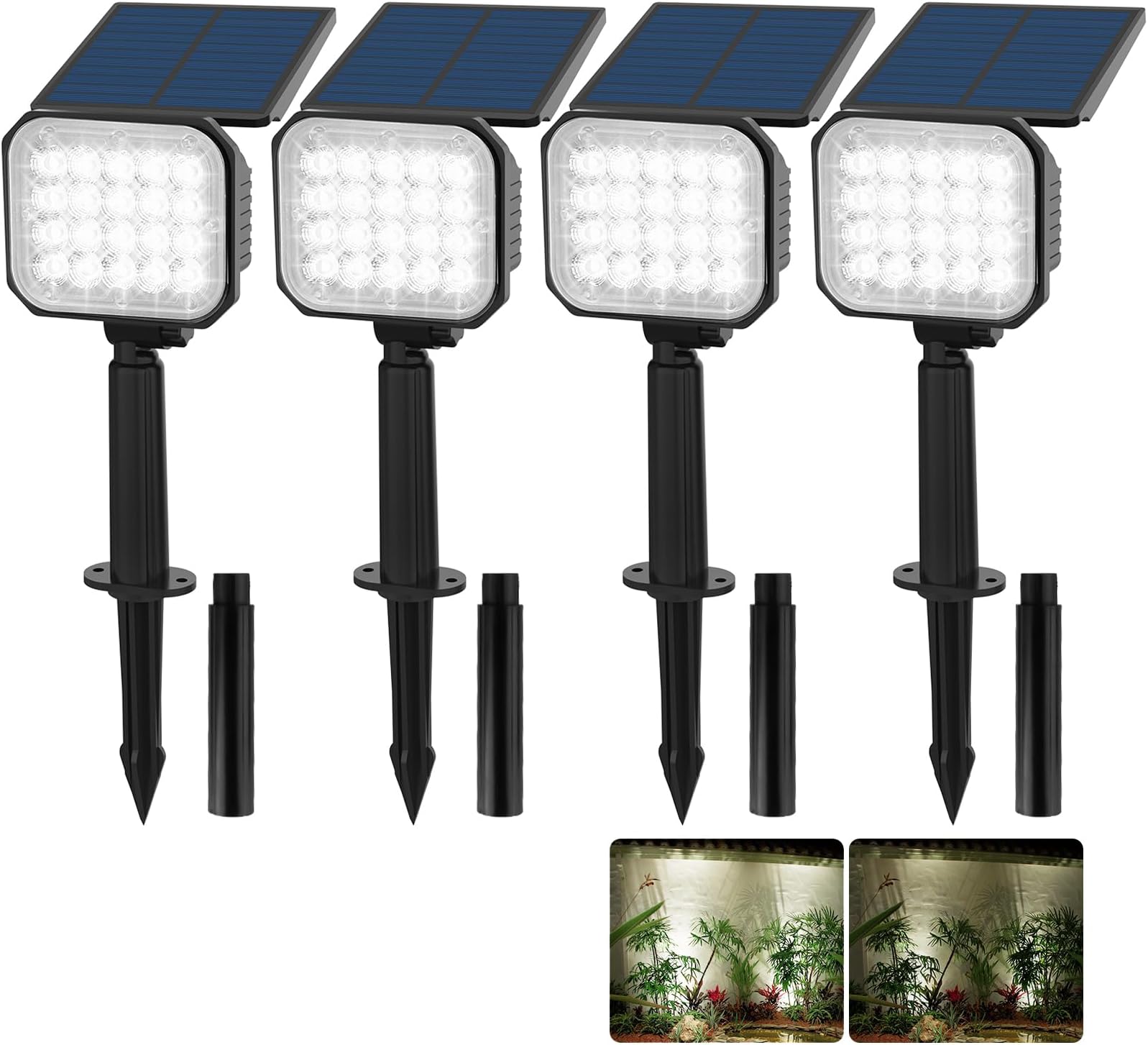 Solar Spot Lights Outdoor Waterproof IP65, [2 Pack/52 LED] 2-in-1 Solar ...