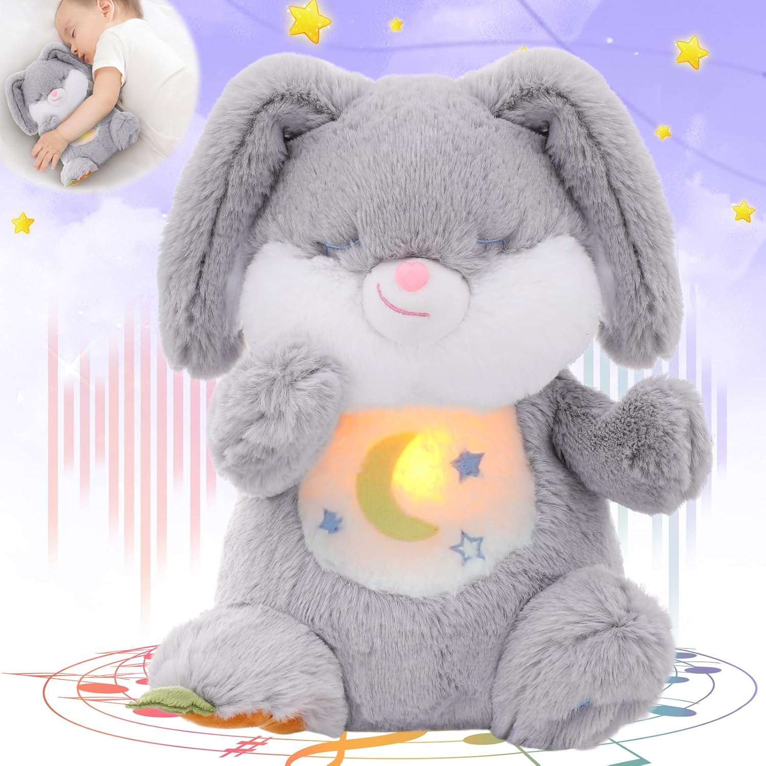 Emoin Breathing Stuffed Animal, Breathing Easter Bunny Plush Sleep ...