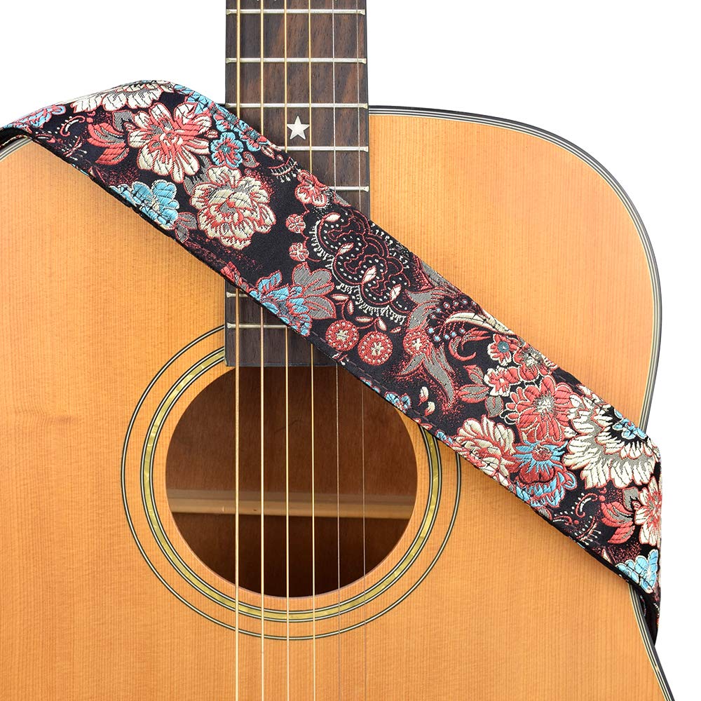 Amazon.com: CLOUDMUSIC Guitar Strap For Acoustic Electric Embroidered Jacquard Vintage Floral ...