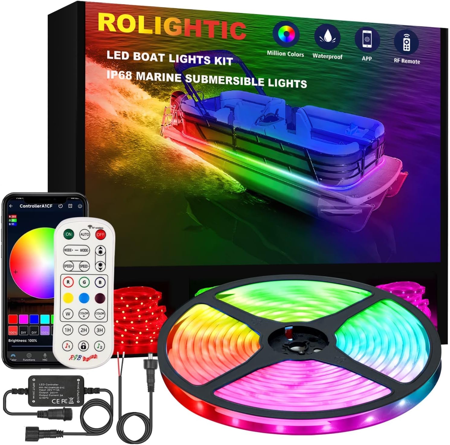 Amazon.com: ROLiGHTiC Marine Submersible Boat LED Strip Lights, IP68 ...