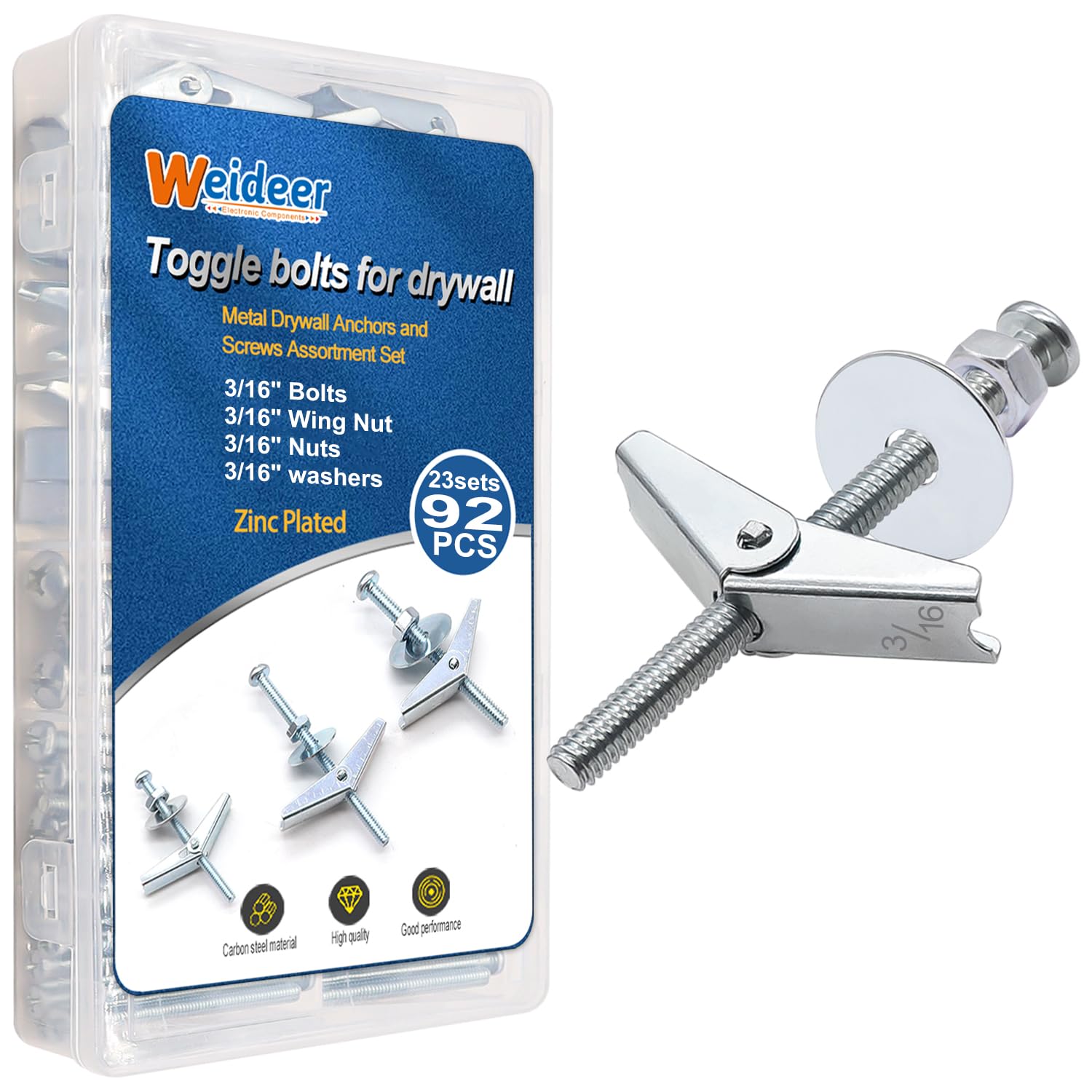 Snapklik.com : Weideer 92Pcs Toggle Bolts 3/16" Heavy Duty Drywall ...