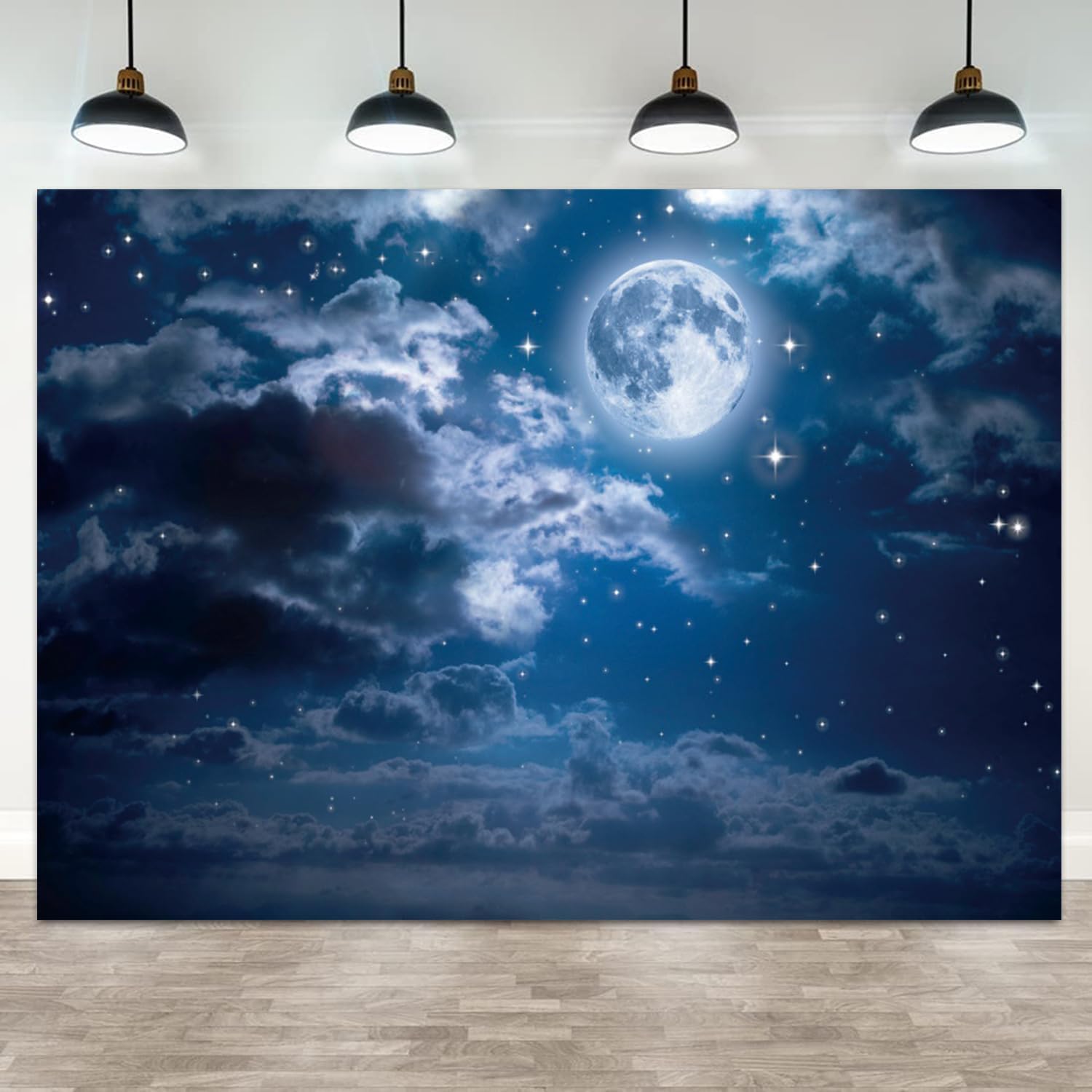 Amazon.com : ASDCXZ 5x3ft Moon Backdrop Full Moon Night Starry Sky ...