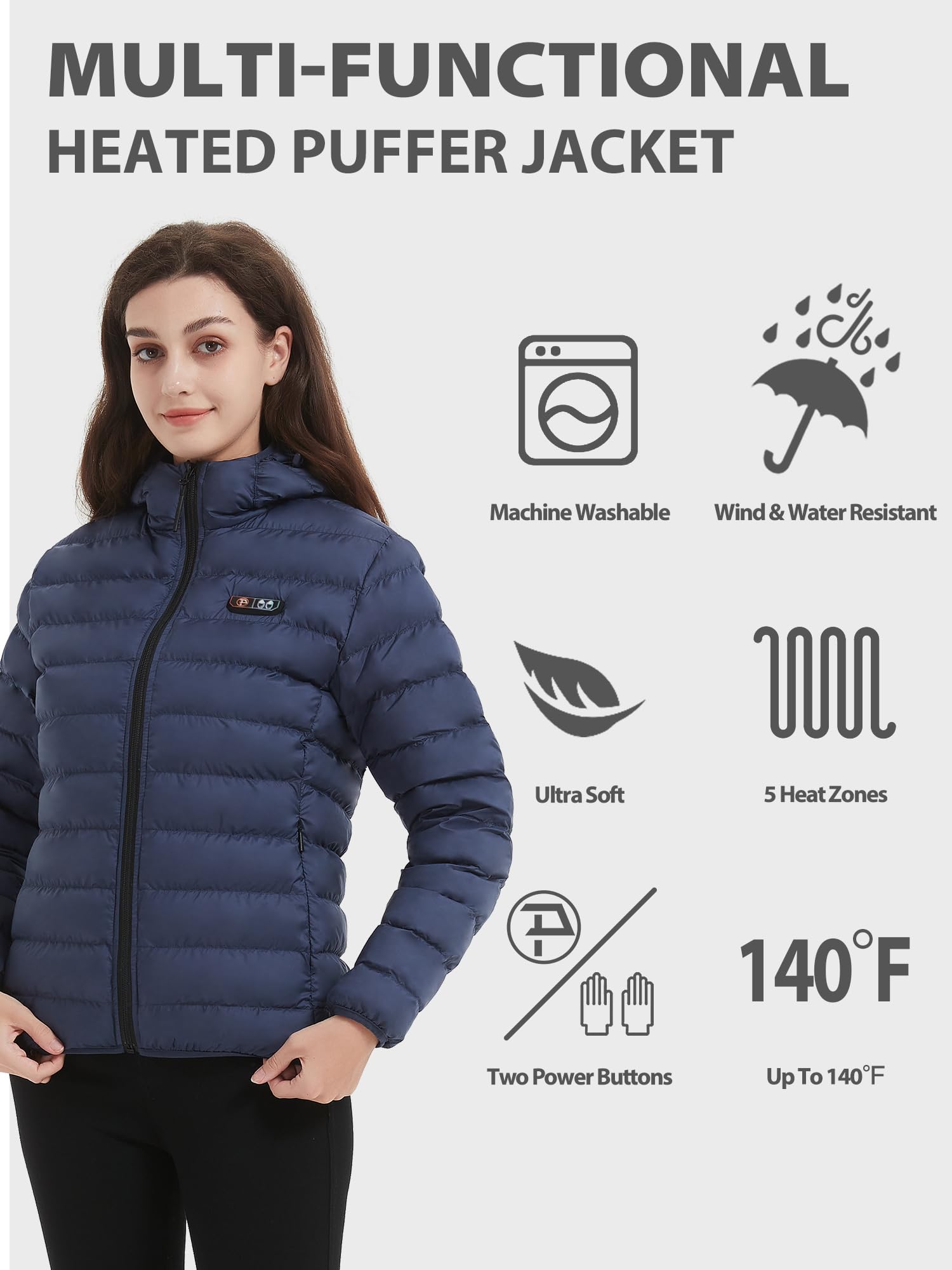 Snapklik.com : PTAHDUS Womens Heated Jacket Lightweight 5 Heat Zones ...