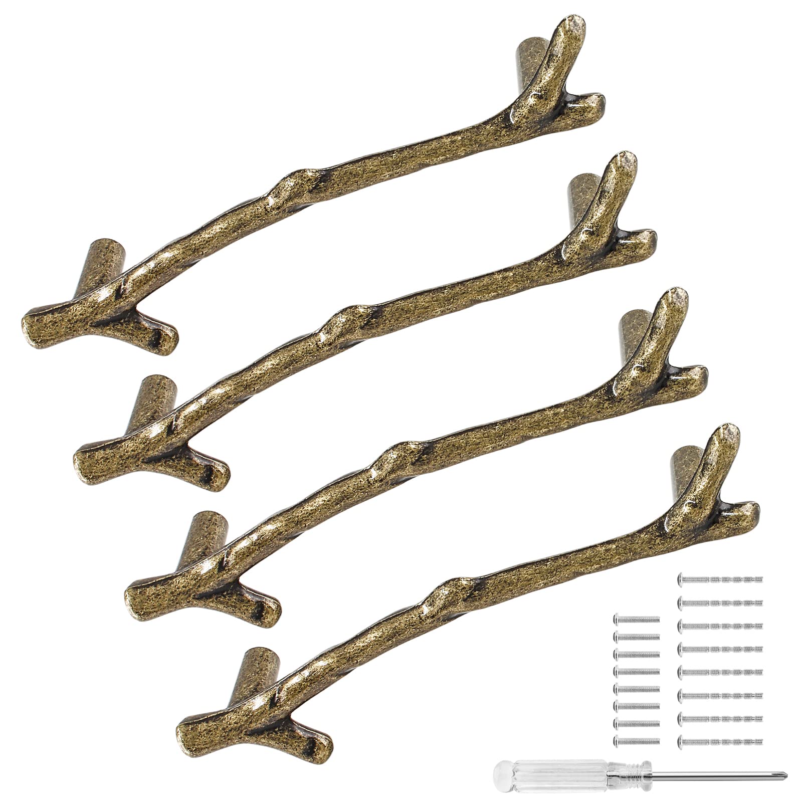 HARSKIYER 4pcs Bronze Twig Drawer Pulls Handles, 3-3/4 Inch Hole Center ...