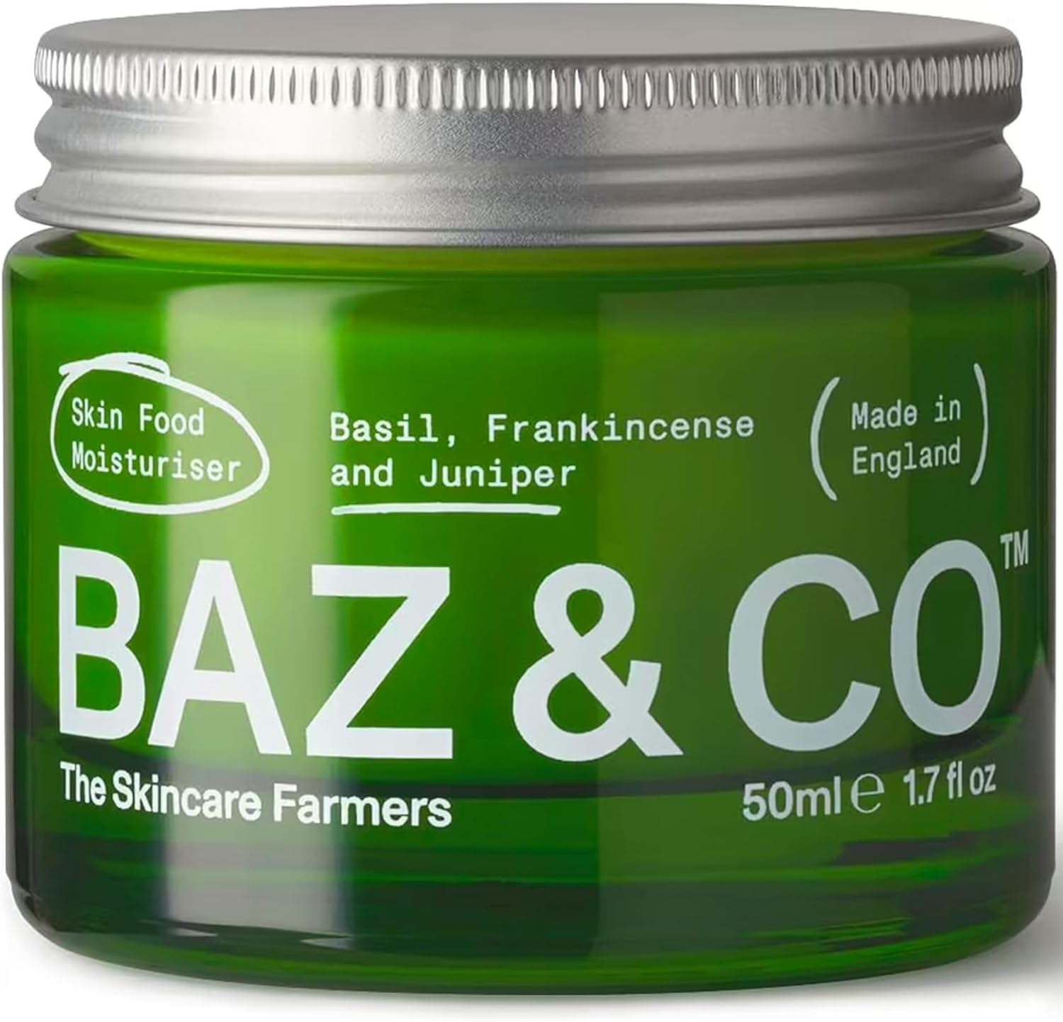 BAZ & CO Skin Food Moisturiser Face Cream for Men 50ml with Basil, Frankincense and Juniper ...