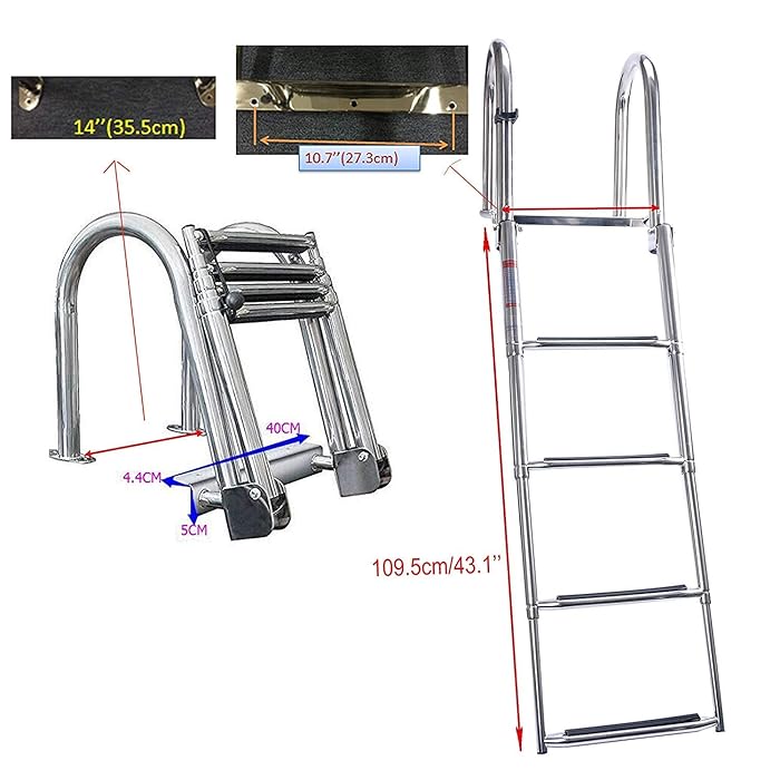 Buy DasMarine 4 Step Pontoon Boat Ladder, Stainless Steel Folding ...