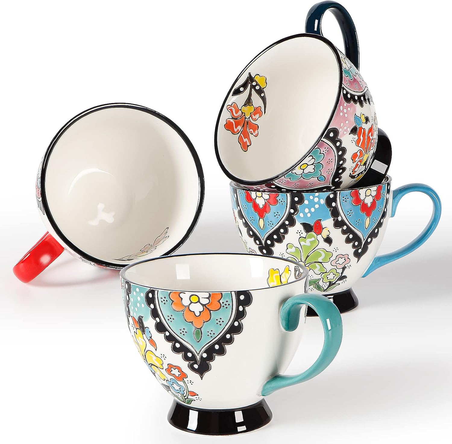 superyes Handmade Ceramic Coffee Mugs Set of 4 Latte Cup for Cappuccino ...